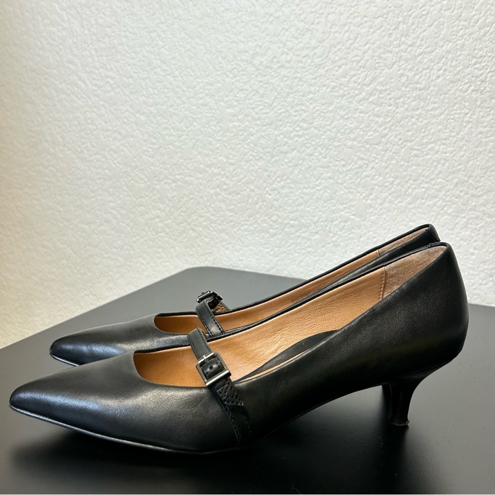Vionic Minnie Kitten Heel Black Leather Pointed Toe M… - Gem